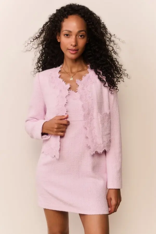 LoveShackFancy Erina Lace-trimmed Tweed Jacket - Parasol Blush