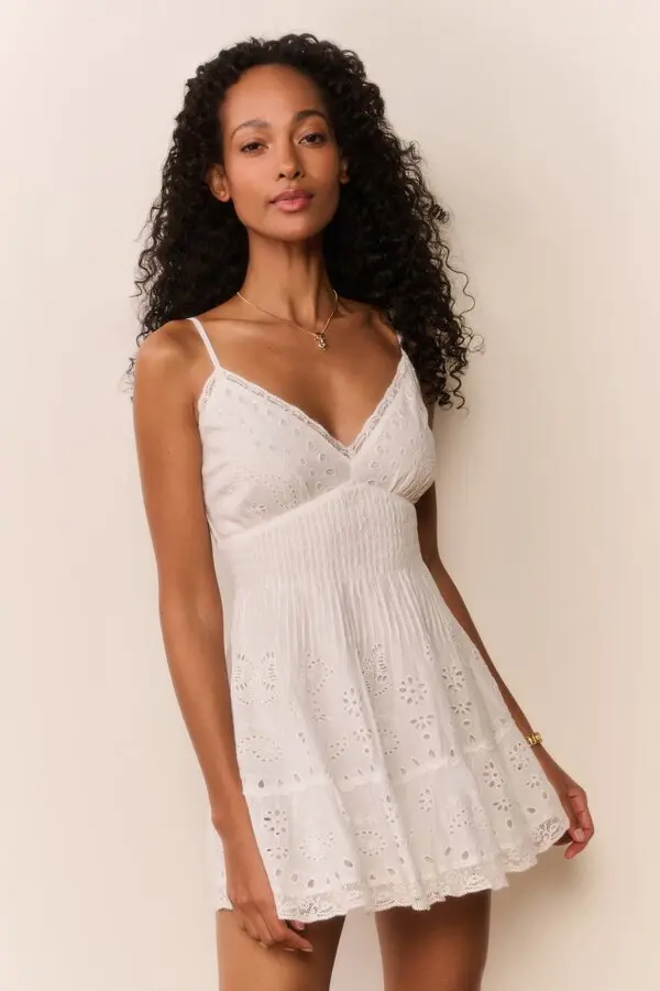 LoveShackFancy Azar Cotton Eyelet Mini Dress - White