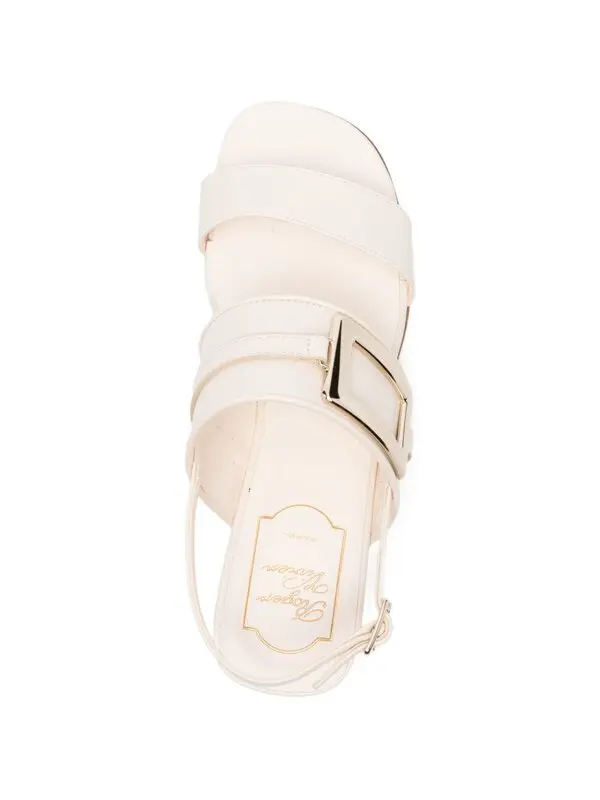 ROGER VIVIER Metal Buckle Leather Sandals - White