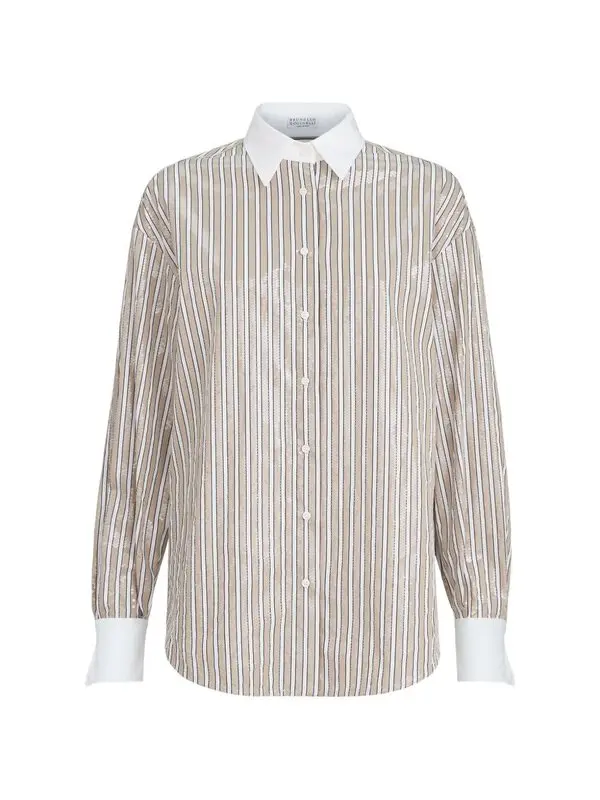 Brunello Cucinelli Striped Cotton Shirt - Black