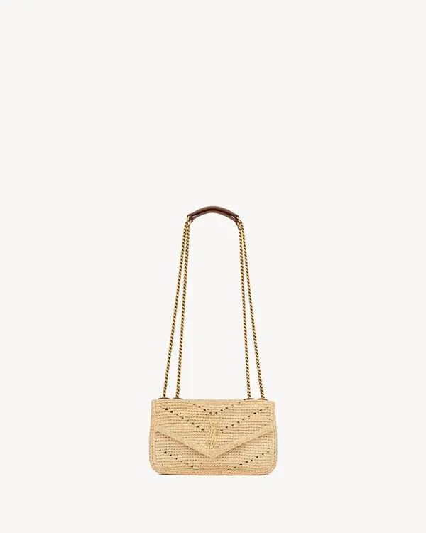 Saint Laurent Loulou Mini In Raffia In Brown - Naturel And Brick