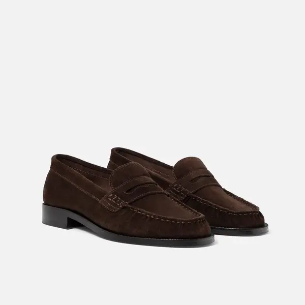DUKE + DEXTER Cb Suede Ruched Loafer - Brown