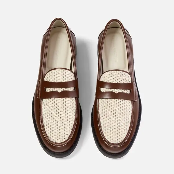 DUKE + DEXTER Rattan Penny Loafer - Chestnut + White