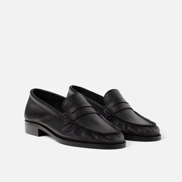 DUKE + DEXTER Ezra Tumbled Ruched Loafer - Black