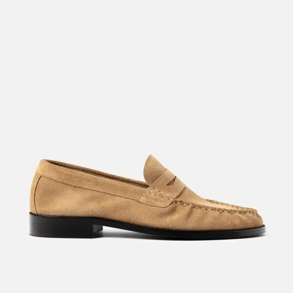 DUKE + DEXTER Ezra Suede Pleated Penny Loafer - Tan