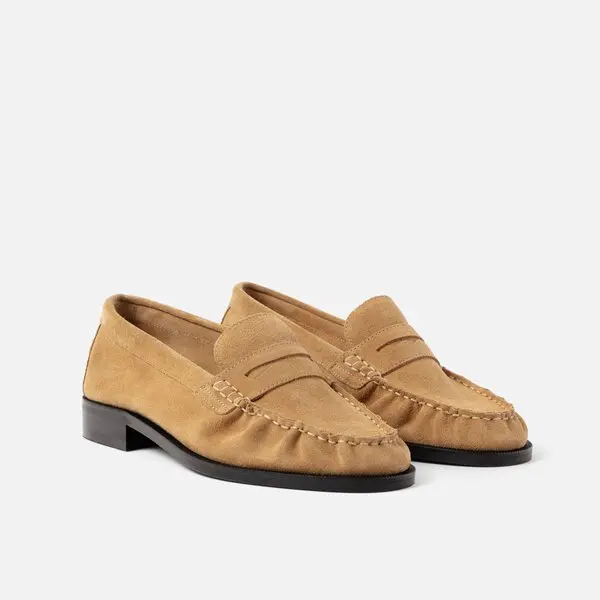 DUKE + DEXTER Ezra Suede Ruched Loafer - Tan