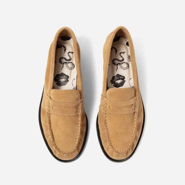 DUKE + DEXTER Ezra Suede Ruched Loafer - Tan