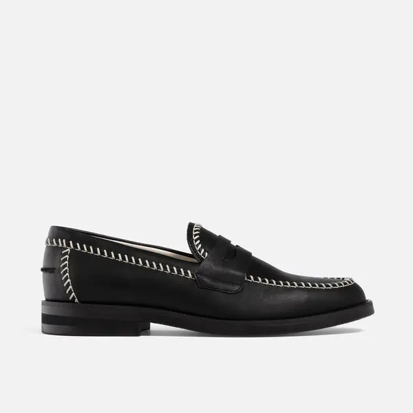 DUKE + DEXTER Wilde Box Stitch Penny Loafer - Black + Cream