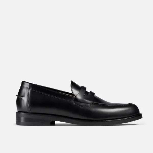 DUKE + DEXTER Wilde Penny Loafer - Black Leather