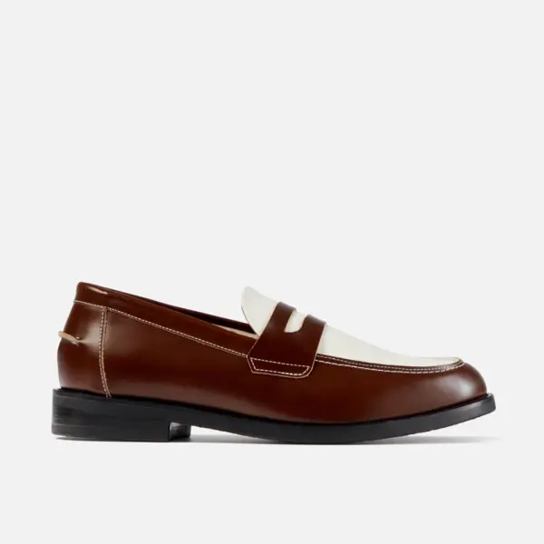 DUKE + DEXTER Wilde Penny Loafer - Chestnut + White