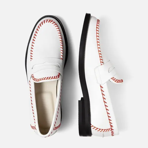 DUKE + DEXTER Wilde Dexter Penny Loafer In White Nappa Leather - Baseball