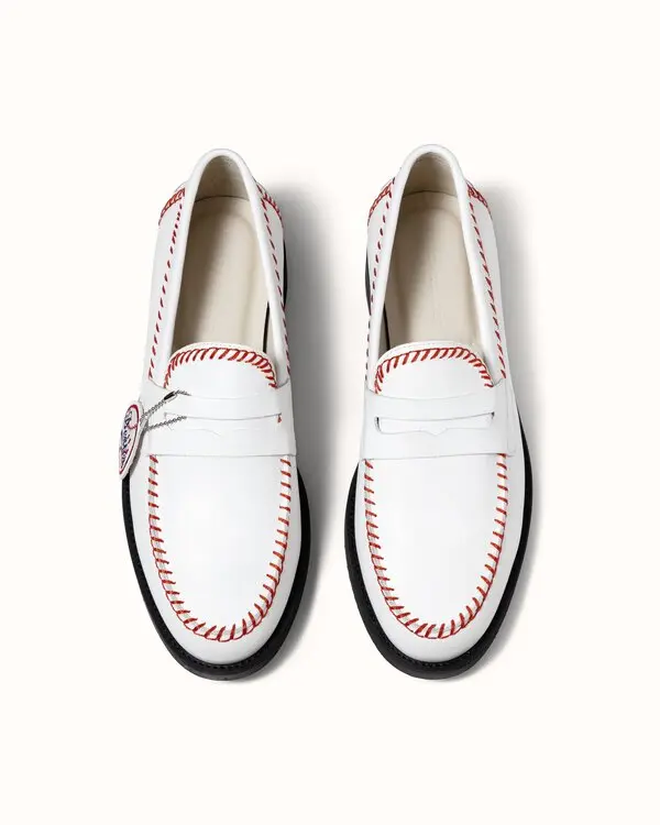 DUKE + DEXTER Wilde Dexter Penny Loafer In White Nappa Leather - Baseball