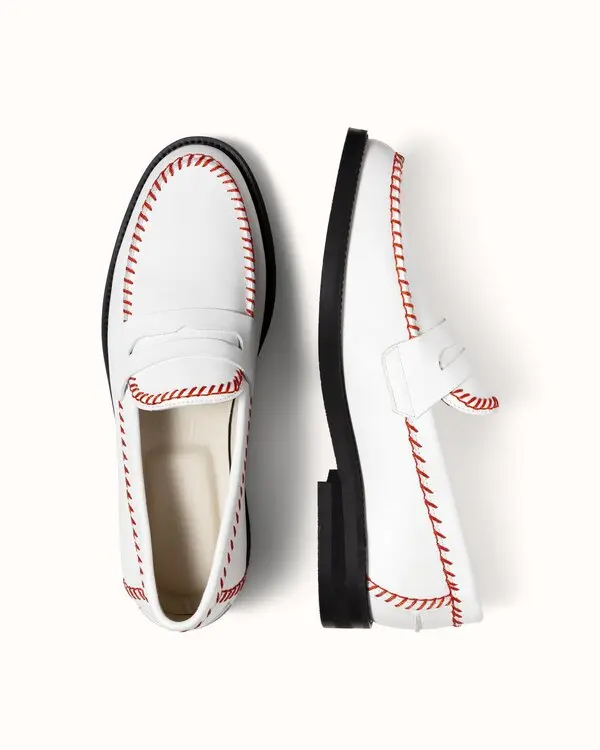 DUKE + DEXTER Wilde Dexter Penny Loafer In White Nappa Leather - Baseball