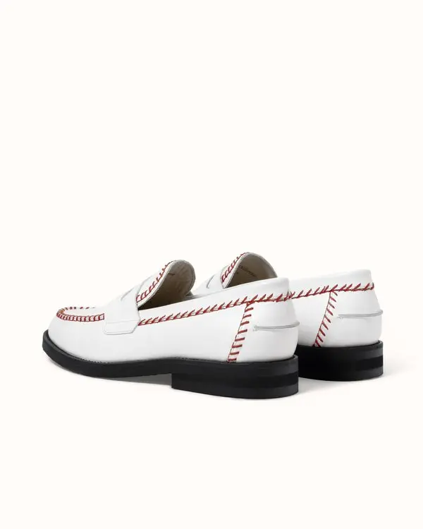 DUKE + DEXTER Wilde Dexter Penny Loafer In White Nappa Leather - Baseball