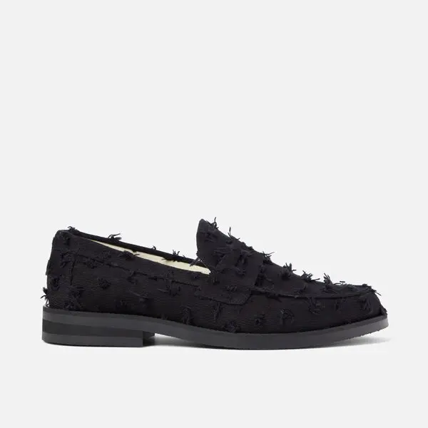 DUKE + DEXTER Wilde Punched Denim Penny Loafer - Black