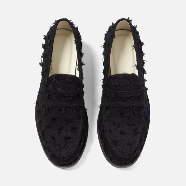 DUKE + DEXTER Wilde Punched Denim Penny Loafer - Black