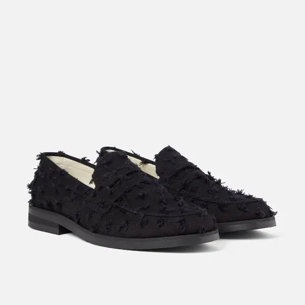 DUKE + DEXTER Wilde Punched Denim Penny Loafer - Black
