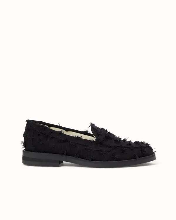 DUKE + DEXTER Wilde Punched Denim Penny Loafer - Black