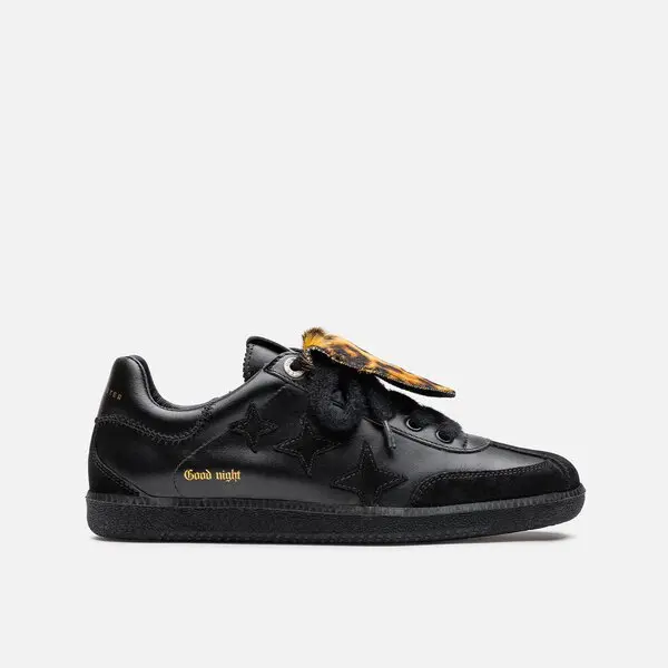 DUKE + DEXTER Plus Duke Leather And Suede Sneakers With Detachable Leopard Print Pony Hair Tongues - Black