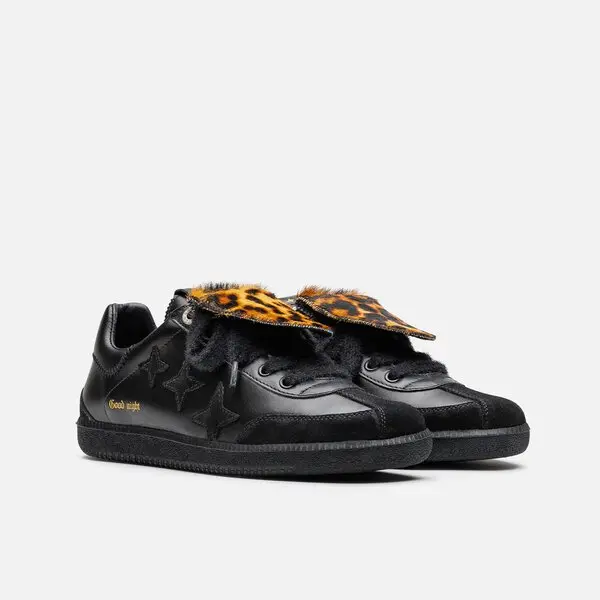 DUKE + DEXTER Plus Duke Leather And Suede Sneakers With Detachable Leopard Print Pony Hair Tongues - Black