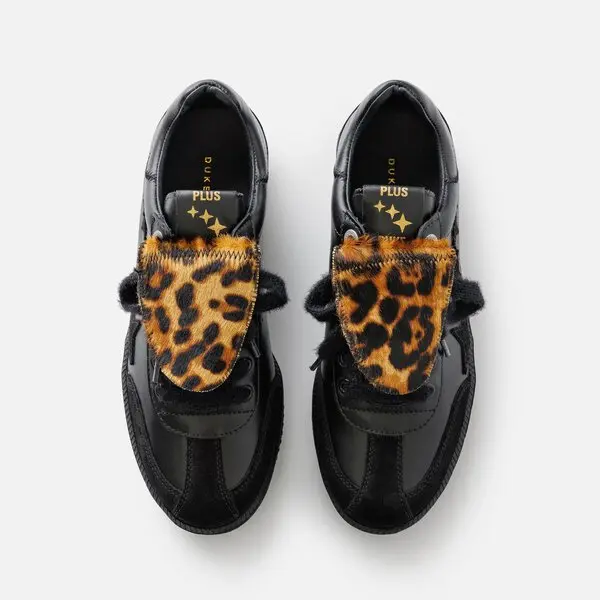 DUKE + DEXTER Plus Duke Leather And Suede Sneakers With Detachable Leopard Print Pony Hair Tongues - Black