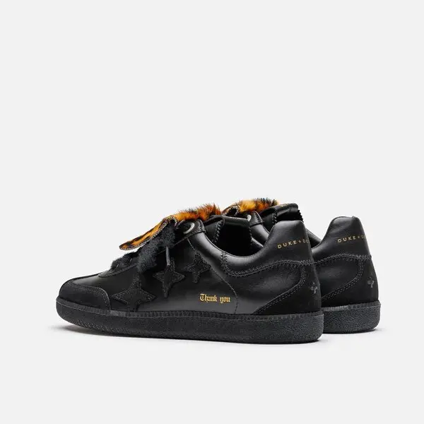 DUKE + DEXTER Plus Duke Leather And Suede Sneakers With Detachable Leopard Print Pony Hair Tongues - Black