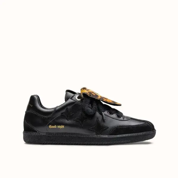 DUKE + DEXTER Plus Duke Leather And Suede Sneakers With Detachable Leopard Print Pony Hair Tongues - Black