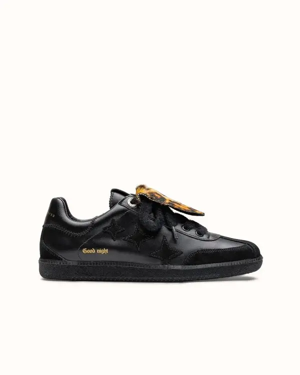DUKE + DEXTER Plus Duke Leather And Suede Sneakers With Detachable Leopard Print Pony Hair Tongues - Black