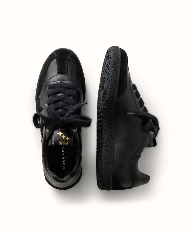 DUKE + DEXTER Plus Duke Leather And Suede Sneakers With Detachable Leopard Print Pony Hair Tongues - Black