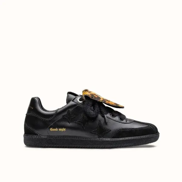 DUKE + DEXTER Plus Duke Leather And Suede Sneakers With Detachable Leopard Print Pony Hair Tongues - Black