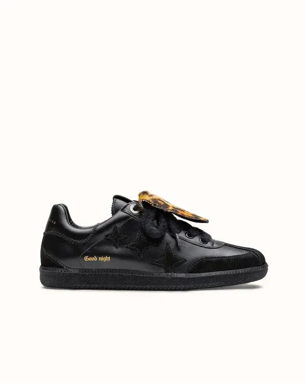 DUKE + DEXTER Plus Duke Leather And Suede Sneakers With Detachable Leopard Print Pony Hair Tongues - Black