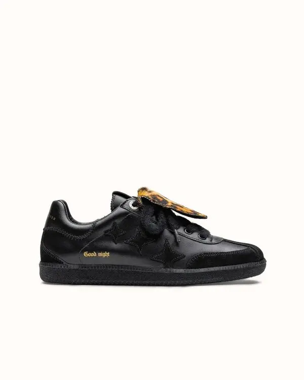DUKE + DEXTER Plus Duke Leather And Suede Sneakers With Detachable Leopard Print Pony Hair Tongues - Black