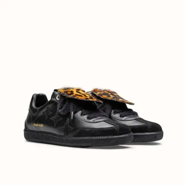 DUKE + DEXTER Plus Duke Leather And Suede Sneakers With Detachable Leopard Print Pony Hair Tongues