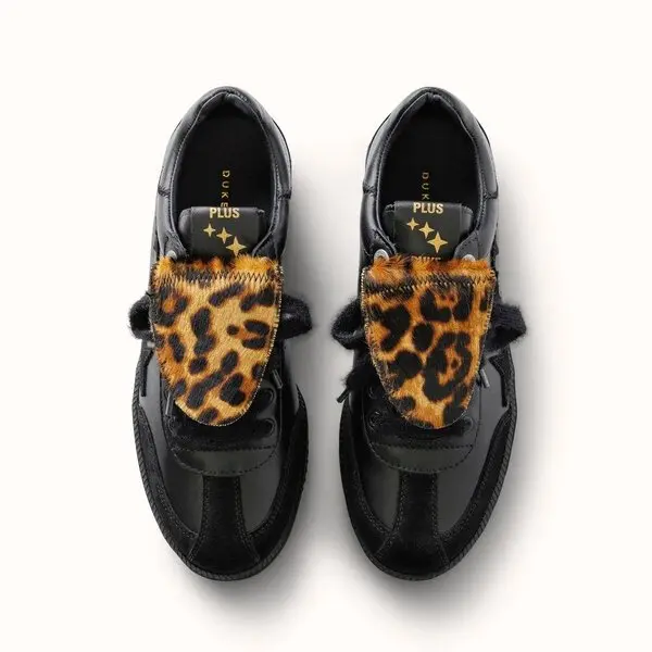 DUKE + DEXTER Plus Duke Leather And Suede Sneakers With Detachable Leopard Print Pony Hair Tongues