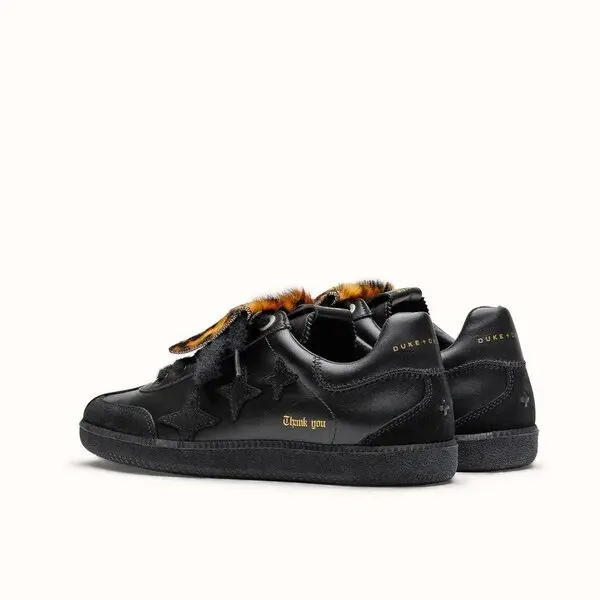 DUKE + DEXTER Plus Duke Leather And Suede Sneakers With Detachable Leopard Print Pony Hair Tongues