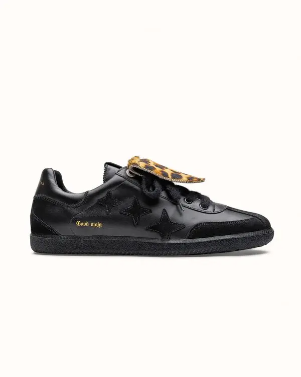 DUKE + DEXTER Plus Duke Leather And Suede Sneakers With Detachable Leopard Print Pony Hair Tongues - Black