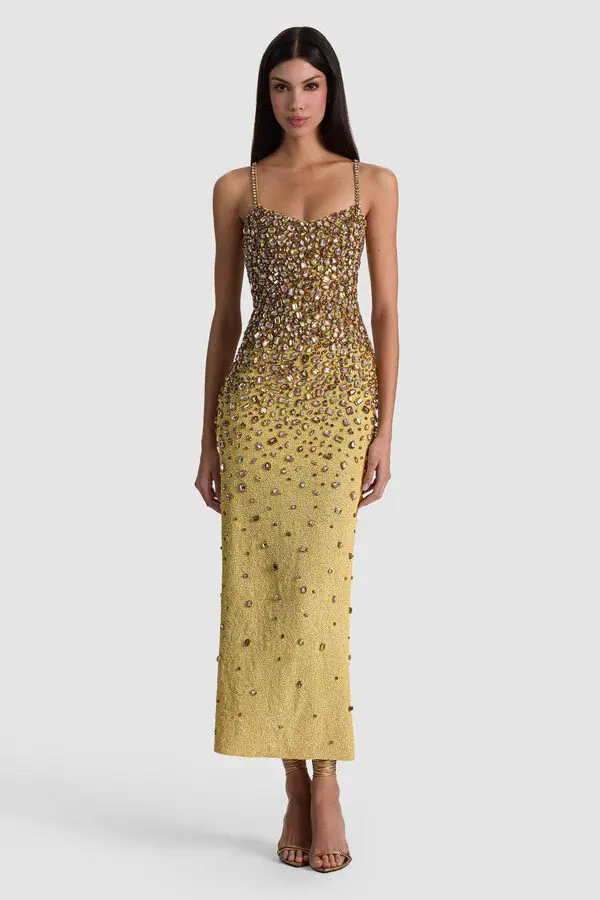 Alice + Olivia Nina Embellished Midi Gown - Yellow