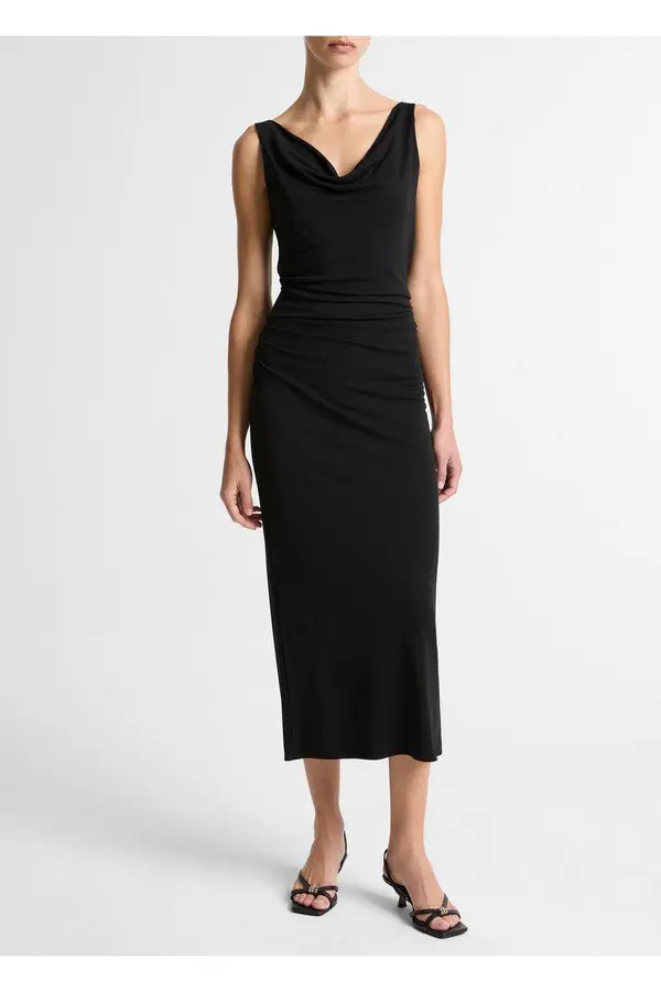 Vince Matte Jersey Cowl-neck Tank Dress - Black