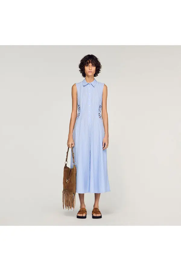 Sandro Striped Cotton Midi Dress - Blue