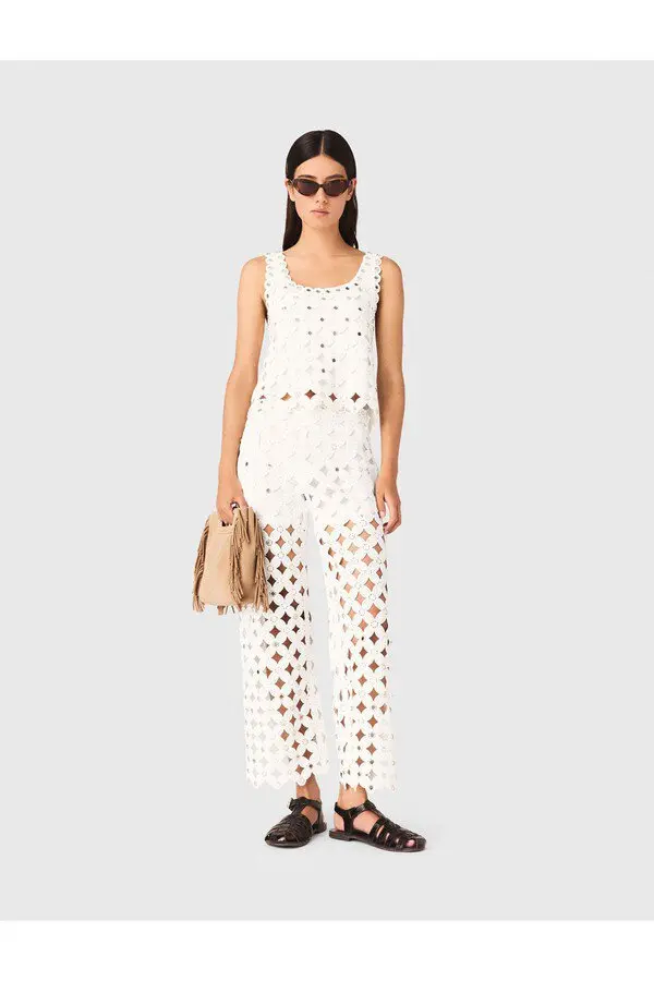 Maje Crochet Trousers With Mirror Detail - White