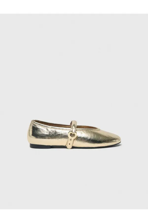 Maje Metallic Leather Ballet Flats - Gold