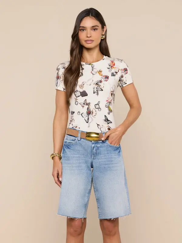L'Agence Ressi Fitted T-shirt - Ecru Multi Lock Butterfly