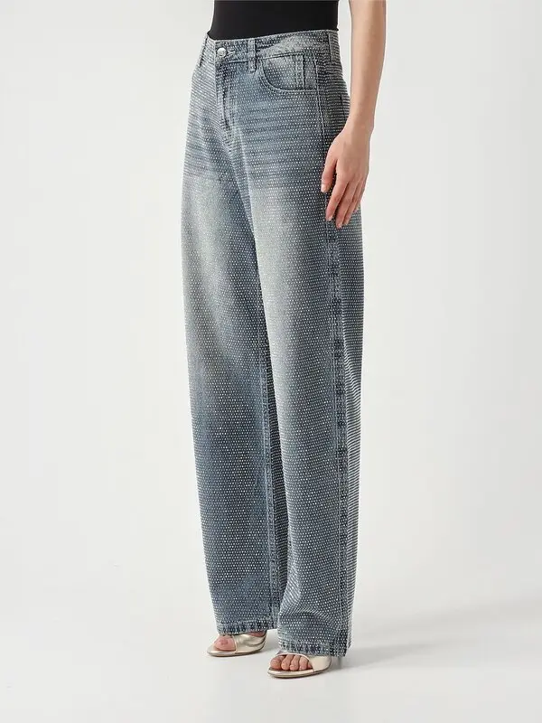TWENTY FOURHAITCH Embellished Straight Leg Jeans - Denim