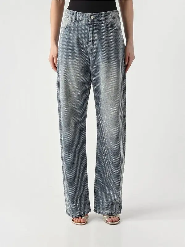 TWENTY FOURHAITCH Wide Leg Jeans With Rhinestone Embellishments - Denim