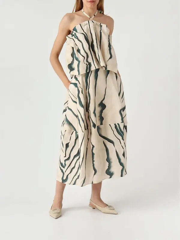 Liviana Conti Printed Linen Halter Neck Cropped Top
