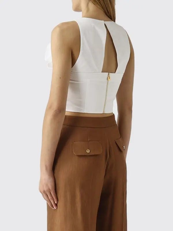 Elisabetta Franchi Cropped Cotton Top With Ruffles - White