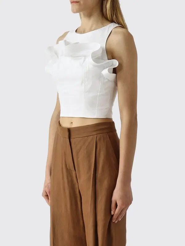 Elisabetta Franchi Cropped Cotton Top With Ruffles - White