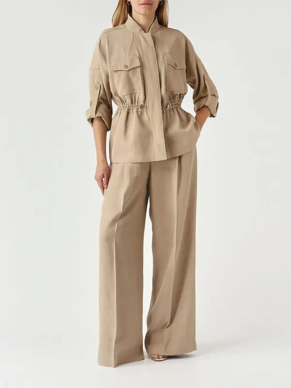 FAY Linen And Viscose Blend Shirt Jacket With Drawstring Waist - Brown