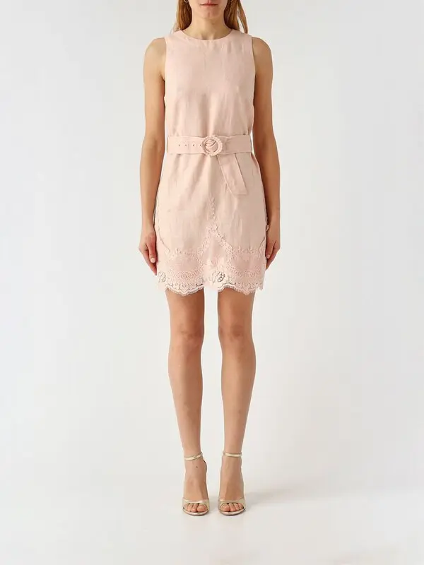 TWINSET Sleeveless Belted Dress With Lace Trim - Pink