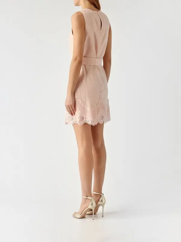 TWINSET Linen Mini Dress With Lace Inserts - Pink